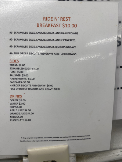Food Menu - Ride N Rest Campground